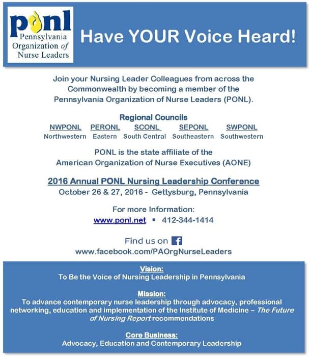 Pennsylvania Organization of Nurse Leaders: Have Your Voice Heard ...
